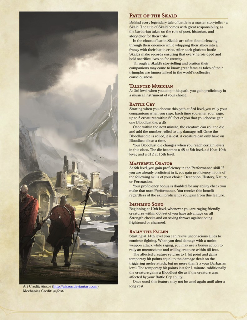 Homebrew Archetype Spotlight Barbarian Path of the Skald – Runkle Plays ...